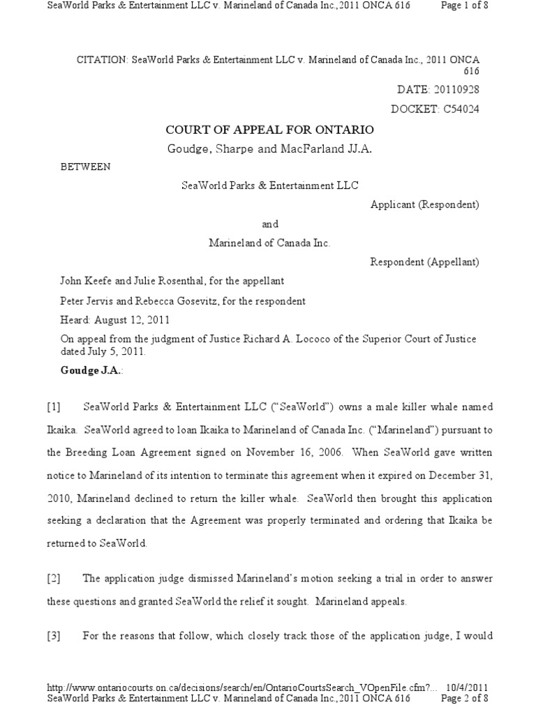 SeaWorld vs. Marineland: Ikaika Dispute | PDF | Sea World | Judge