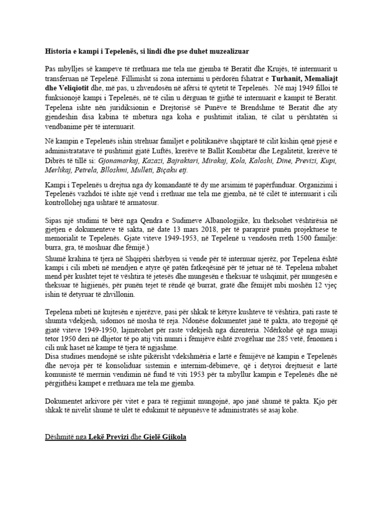 Historia e Kampi I Tepelenës Dhe Pse Duhet Muzealizuar | PDF