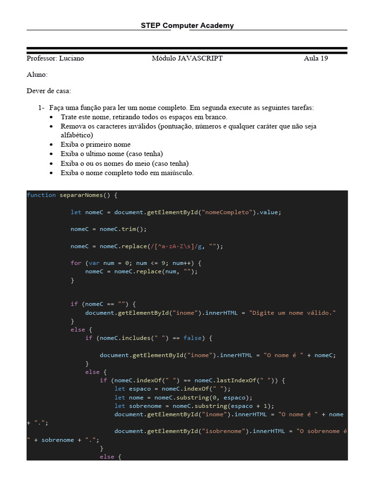 Manipulação de Nomes em JavaScript | PDF | Informática | Ciência da ...