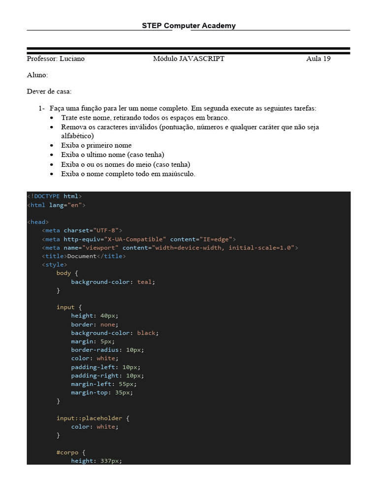 Aula_19 - JavaScript - Exercícios formulario com manipulação de string ...