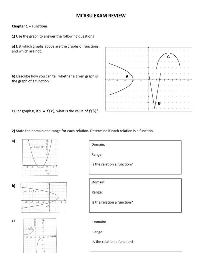 MCR3U Exam Review: Functions & Graphs | PDF | Science & Mathematics