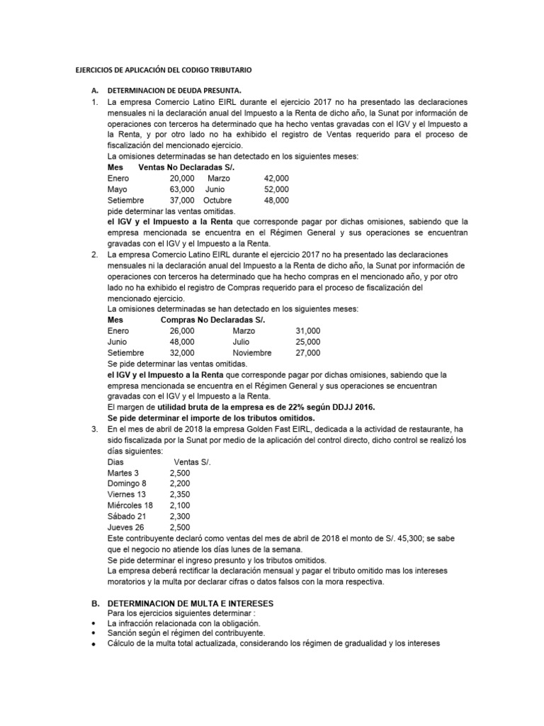 Ejercicios de Presunciones, Infracciones y Otros | PDF | Impuestos | Impuesto sobre la renta