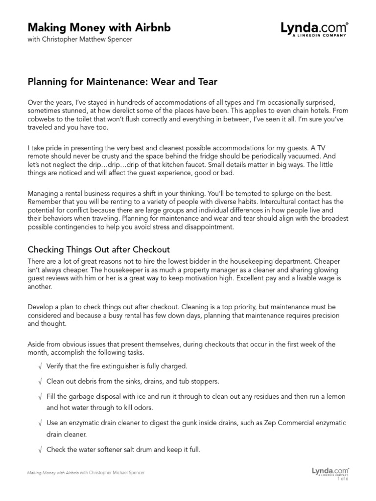 Maintenance Checklist Pdf