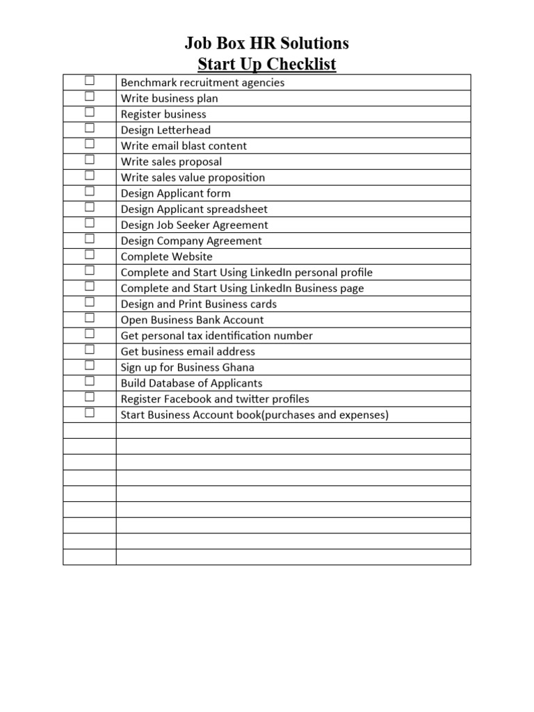 Job Box Start-Up Checklist | PDF | Business