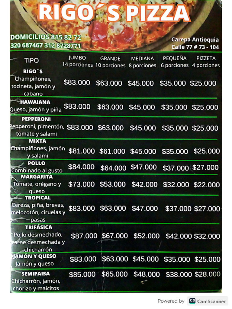 Menú Rigo's Nuevo | PDF