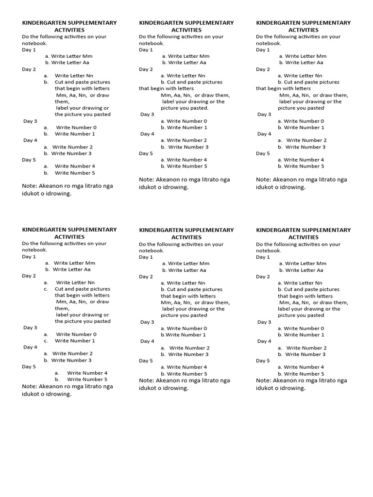 Week 4 KINDERGARTEN SUPPLEMENTARY ACTIVITIES | PDF