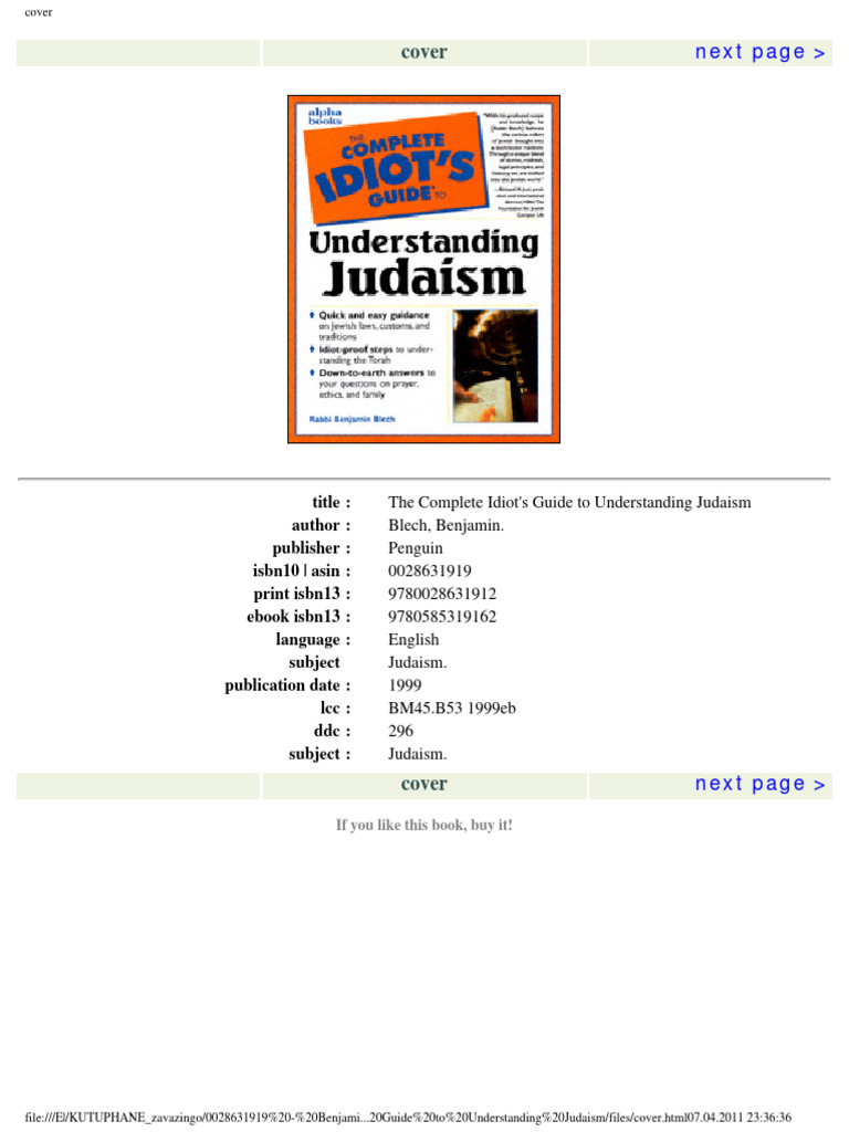 The Complete Idiots Guide To Understanding Judaism (Benjamin Blech) (Z ...