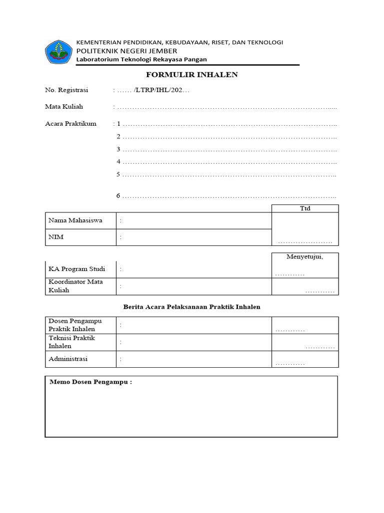 Formulir Praktikum Inhalen Kuliah | PDF | Komputer | Teknologi & Rekayasa