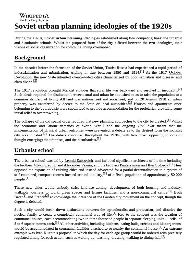 Soviet Urban Planning Ideologies of The 1920s | PDF