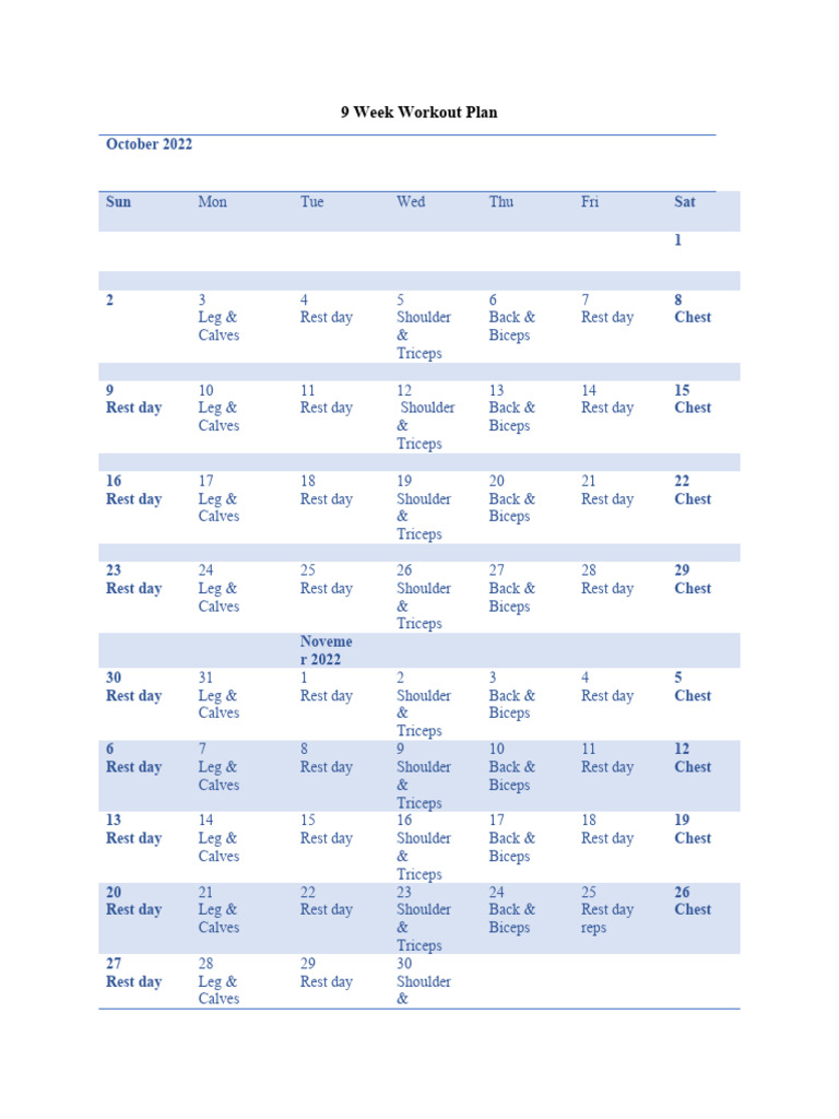 9 Week Workout Plan | PDF | Physical Fitness | Limbs (Anatomy)