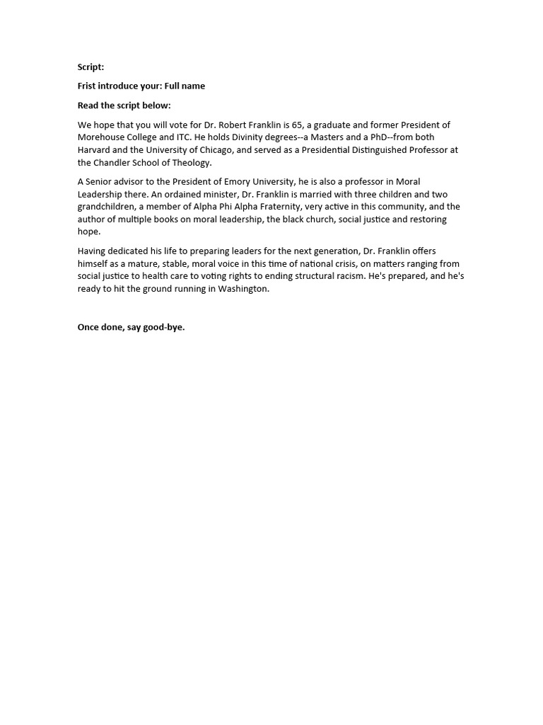 Vote for Dr. Robert Franklin: A Leader | PDF