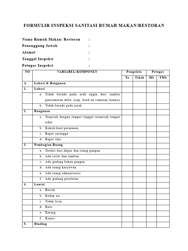 Formulir Inspeksi Sanitasi | PDF