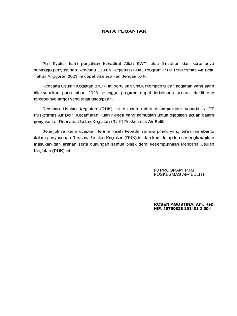 Kata Pengantar Ruk PTM 2023 | PDF