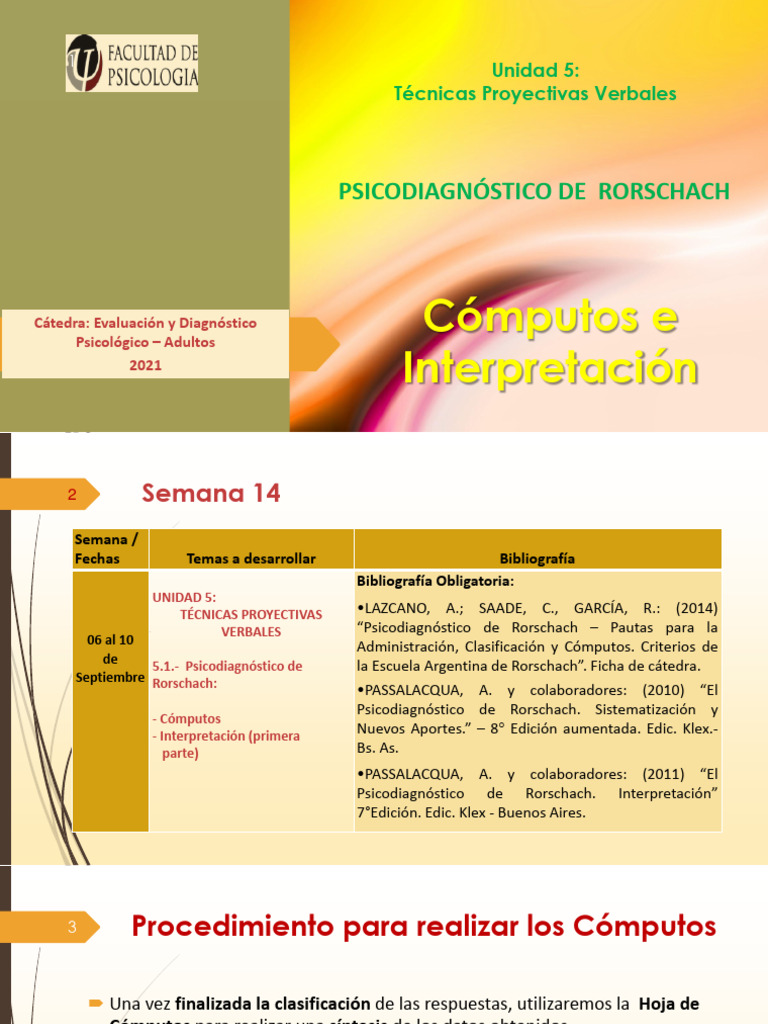 Unidad 5.semana 14.rorschach - Cómputos e Interpretación | PDF