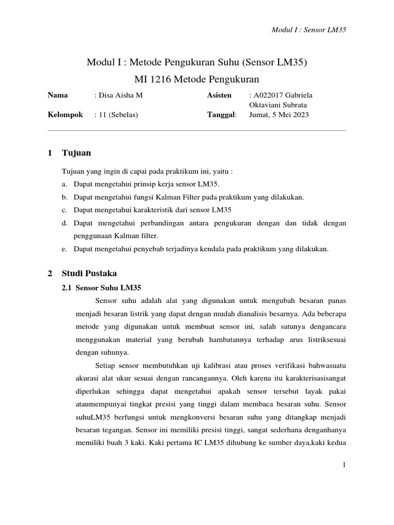 Sensor LM35 dan Kalman Filter | PDF | Metode & Bahan Ajar