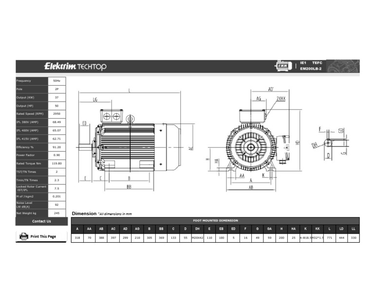 IE1 TEFC 37KW 2P B3 EM200LB-2 Elektrim Tectop | PDF
