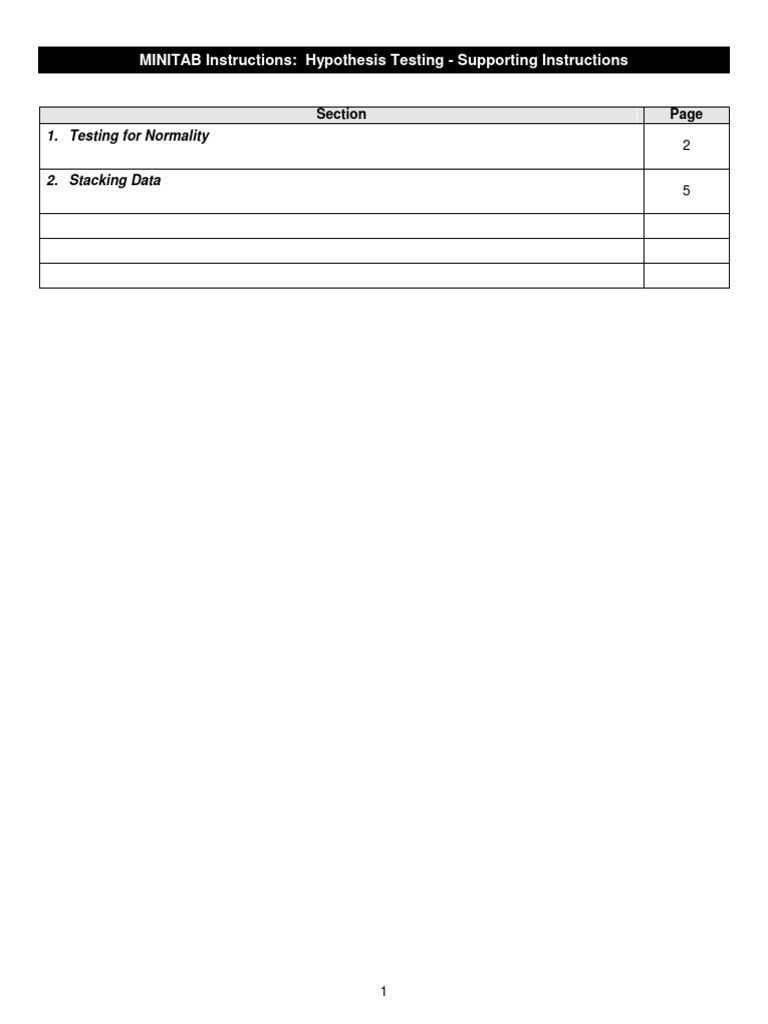 Minitab Guide Hypothesis Testing Supporting Instructions Pdf