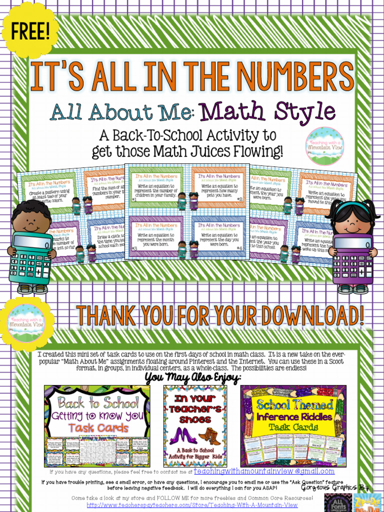 Back-to-School Math Task Cards | PDF
