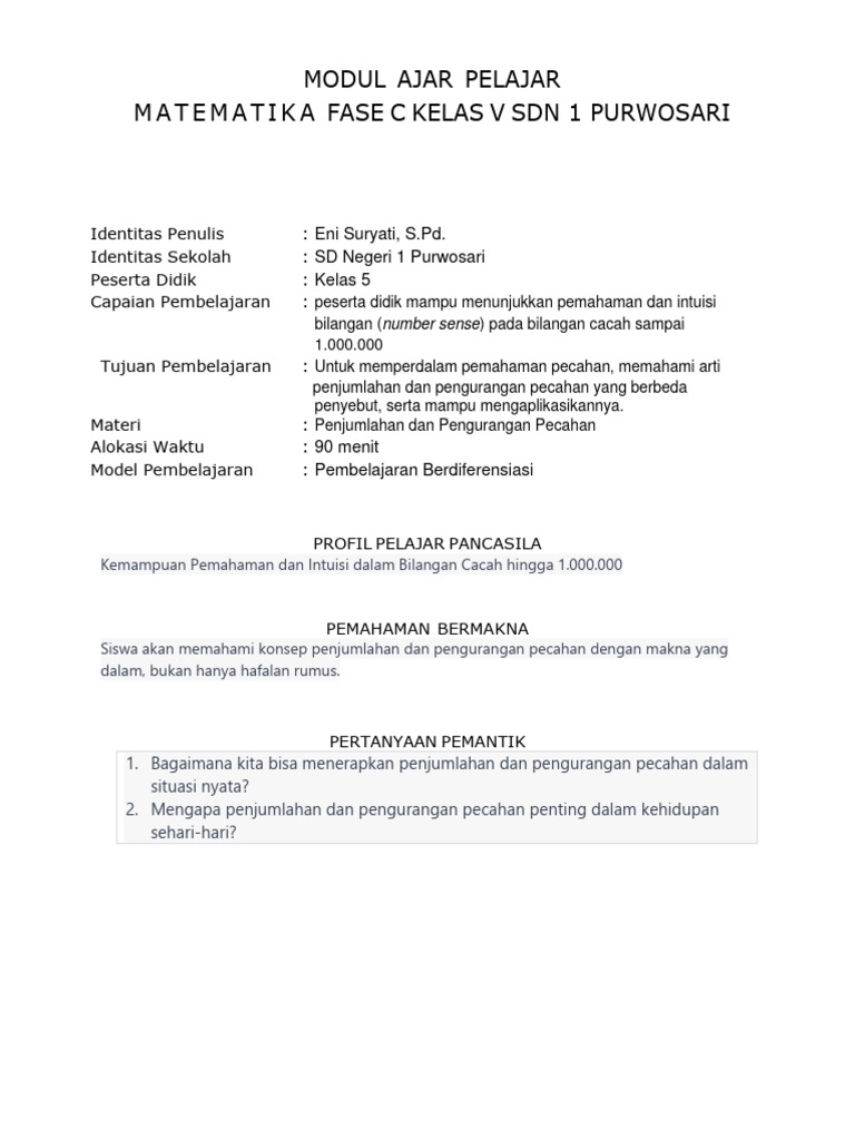 Modul Ajar Kelas 5 Pdf