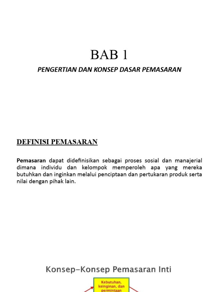 2023 Manajemen Pemasaran Bab 1 Pengertian Dan Konsep Dasar Pemasaran | PDF