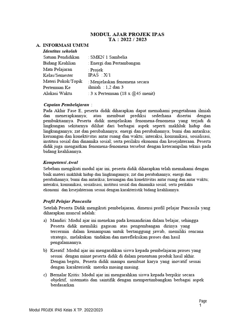MODUL AJAR PROJEK IPAS Teknologi Dan Rekayasa | PDF | Sains & Matematika MODUL AJAR PROJEK IPAS Teknologi Dan Rekayasa | PDF | Sains & Matematika