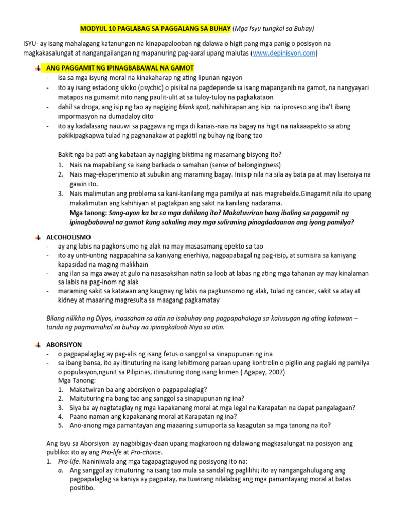 Esp 10 Modyul 10 Summary | PDF