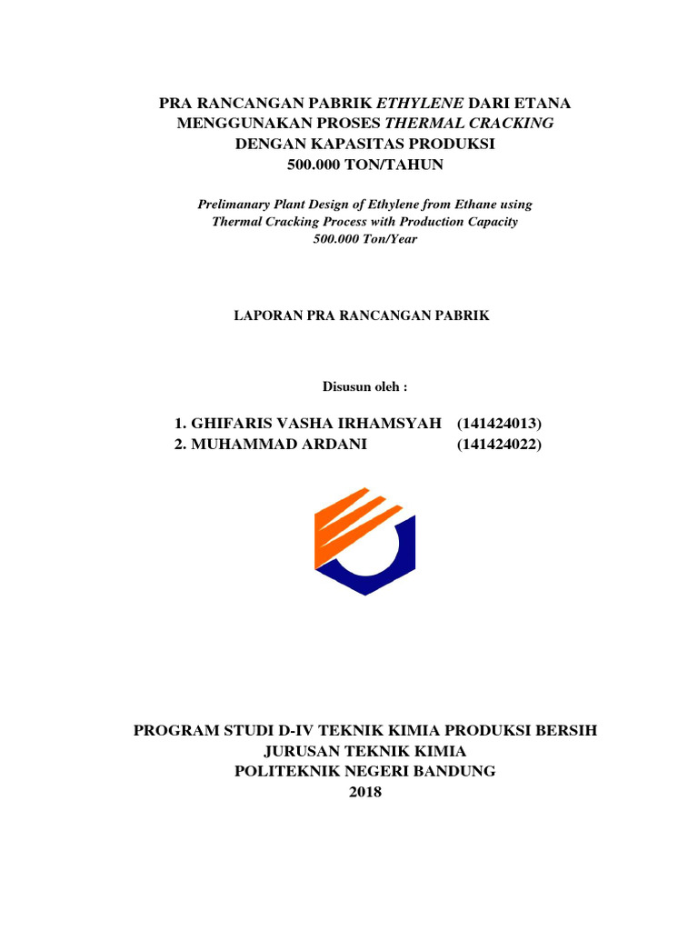 Pra Rancangan Pabrik Ethylene Dari Etana Menggunakan Proses Thermal ...