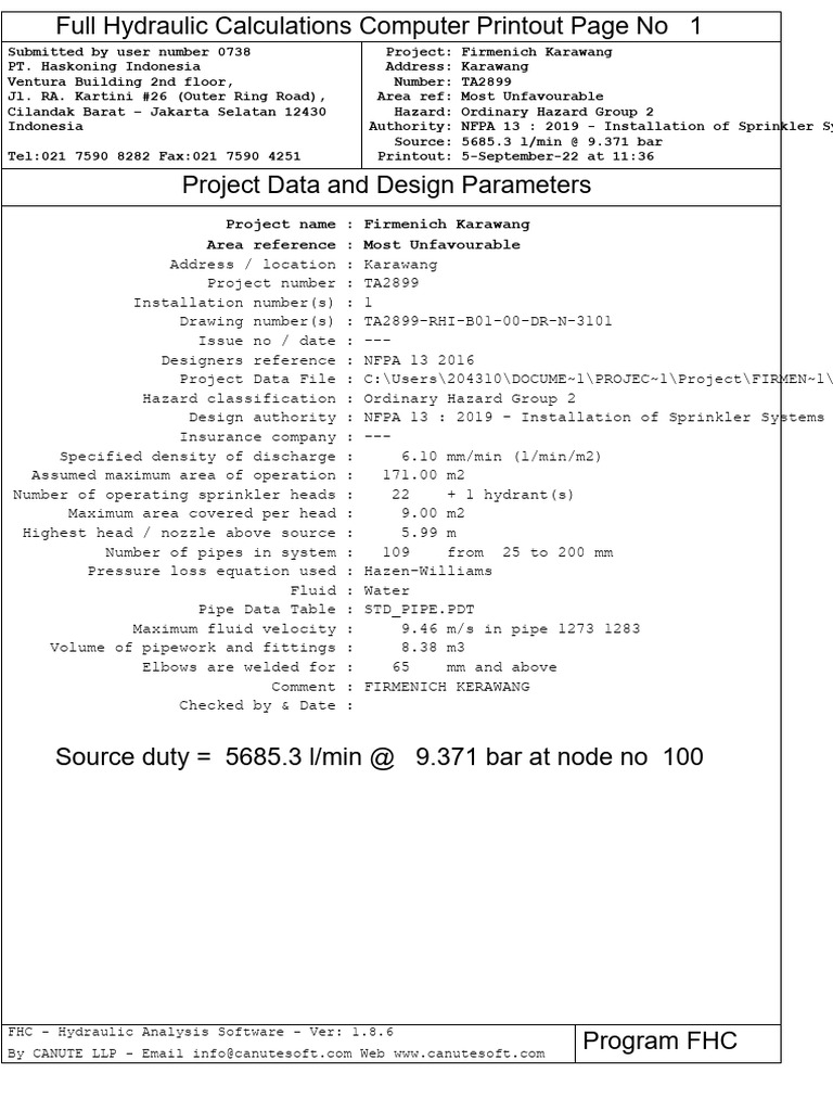 Firmenich Hydraulic Calculation | PDF