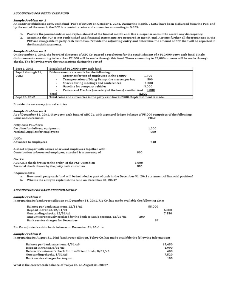Sample Problem - Petty Cash Fund | PDF