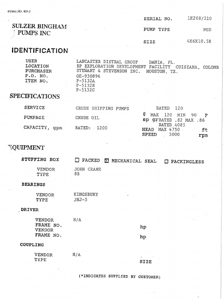Manual Sulzer Bingham Pumps MSD PDF Free | PDF
