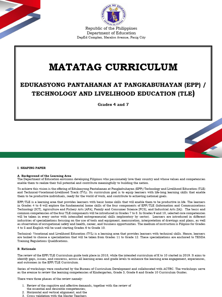 Matatag Epp Tle CG Grades 4 and 7 | PDF | Career & Growth