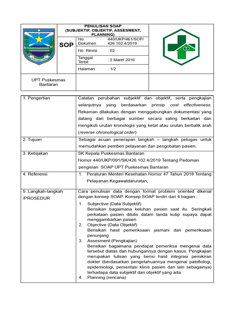 Panduan Penulisan SOAP di Puskesmas | PDF