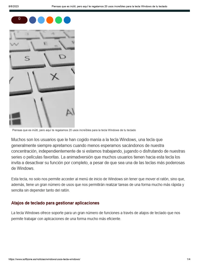 20 Usos Increíbles para La Tecla Windows de Tu Teclado | PDF