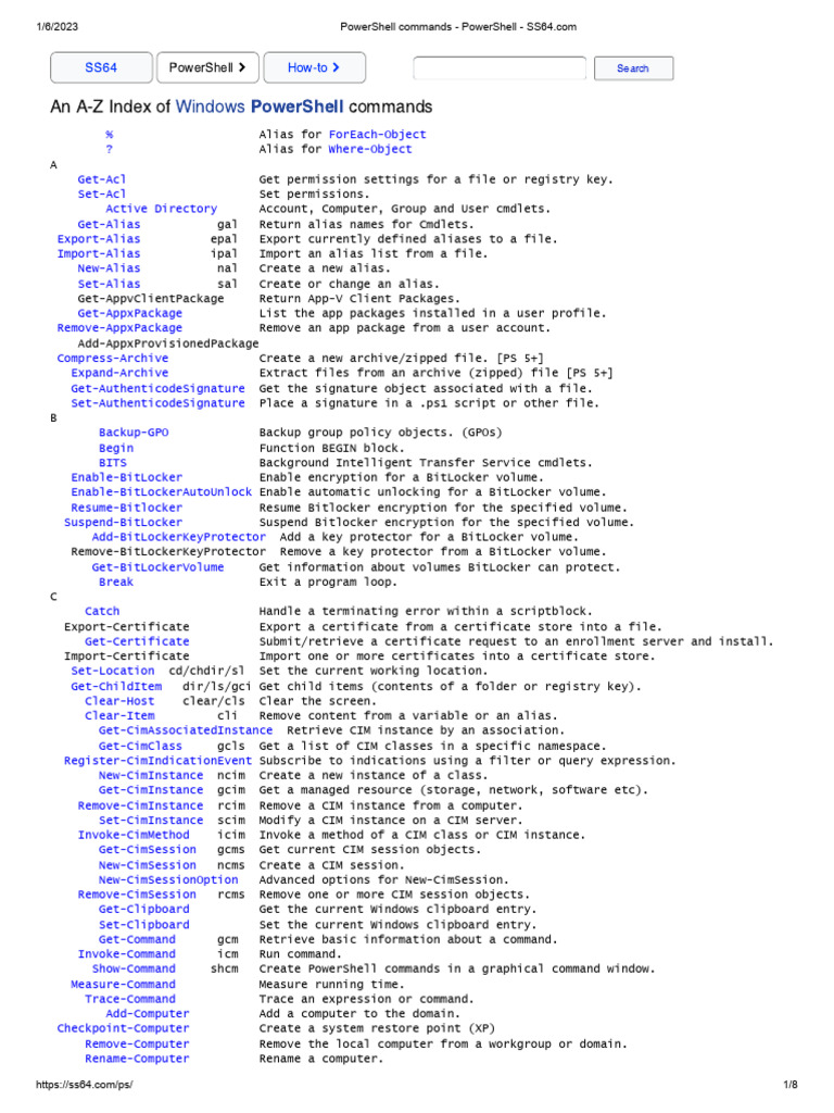 PowerShell commands - PowerShell - SS64.com | PDF | Domain Name System | Windows Registry