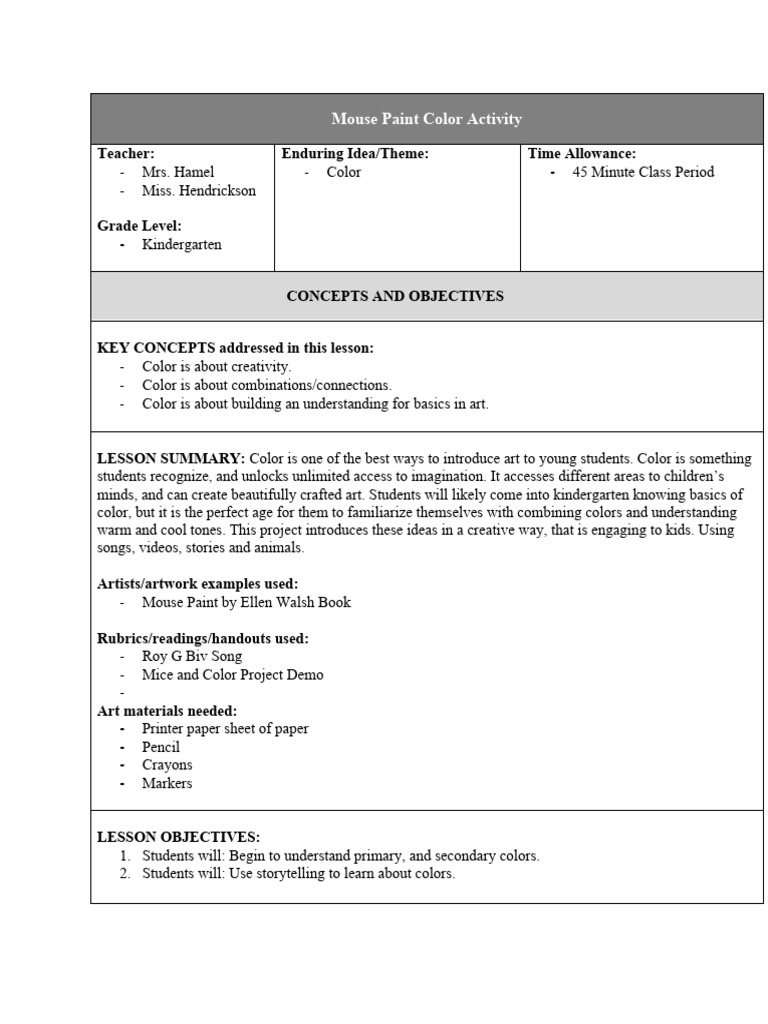 Hendrickson Mousepaintcoloractivity | PDF