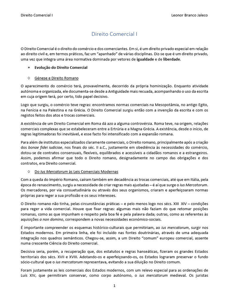 Comercial I Leonor Jaleco | PDF | Analogia | Direito Privado