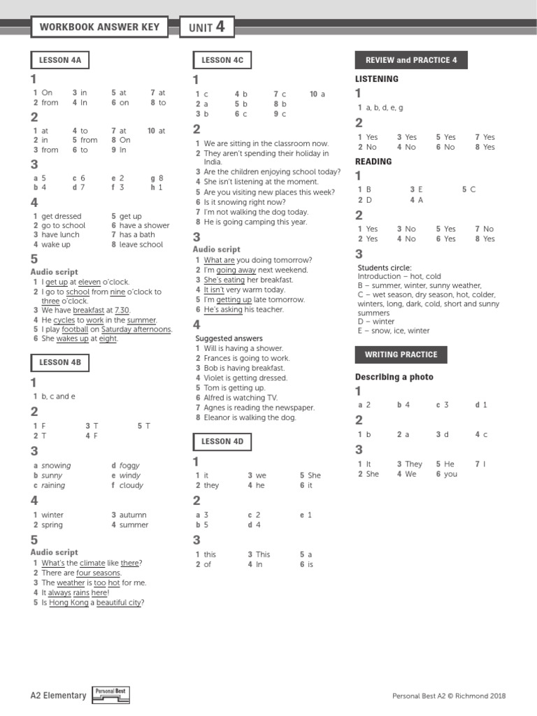 PB BrE A2 WB Answers U4 | PDF