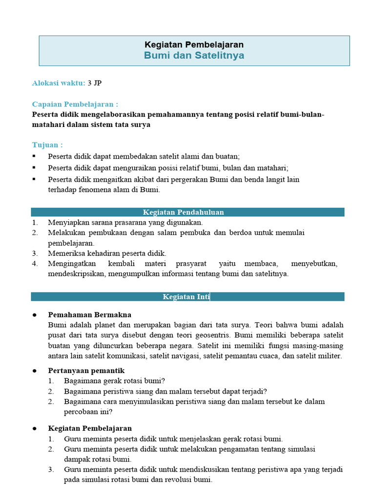 Modul Pembelajaran Ipa - Bumi Dan Satelitnya - Kartika N | PDF