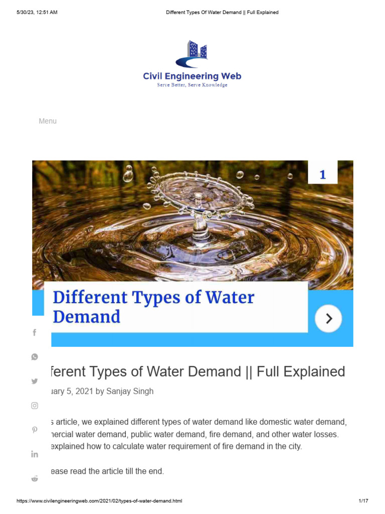 Different Types of Water Demand - Full Explained | PDF | Water | Household