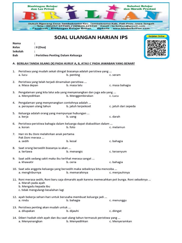 Soal IPS Kelas 2 SD Bab 3 Peristiwa Penting Dalam Keluarga Dan Kunci Jawaban (Www.bimbelbrlian ...