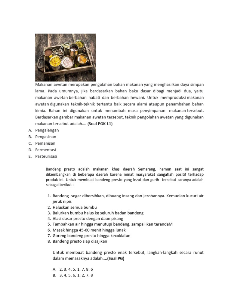 Pengolahan Makanan Awetan dan Tekniknya | PDF | Memasak, Makanan, & Anggur