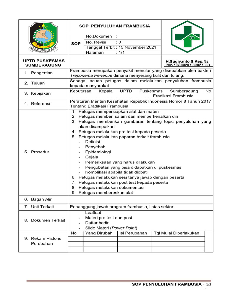 SOP Penyuluhan Frambusia Puskesmas | PDF