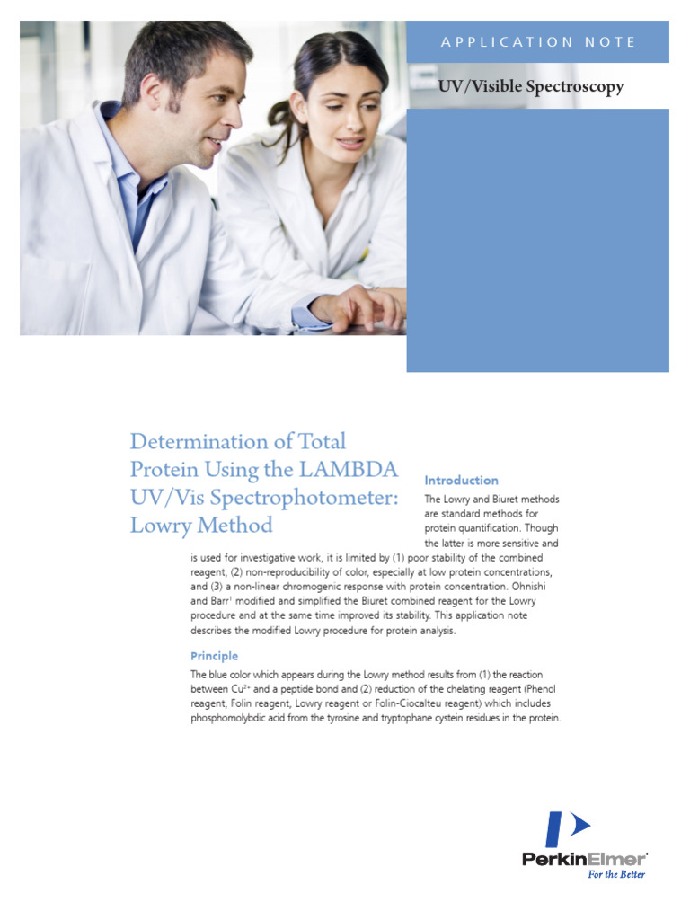 APP Determination of Total Protein Using LAMBDA 465 Lowry Method 012400A - 01 | PDF | Absorbance ...