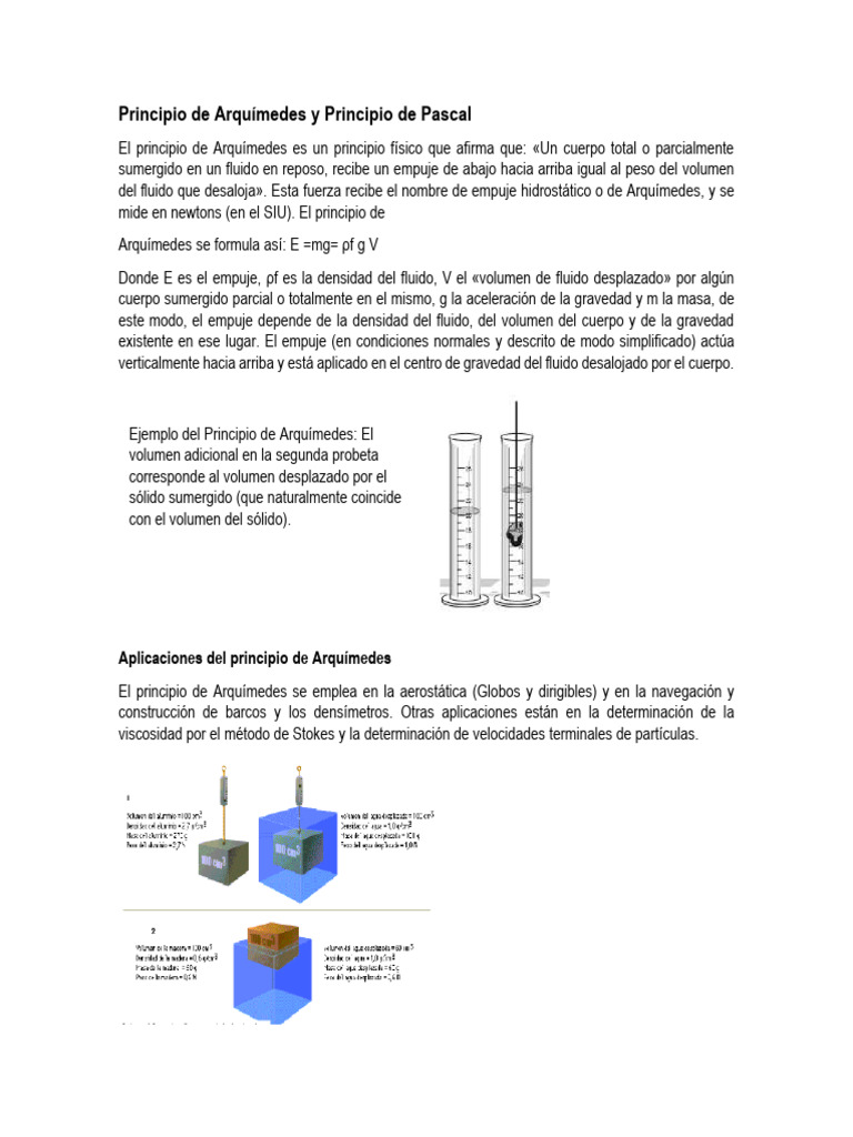 Principio de Arquímedes y Principio de Pascal | PDF