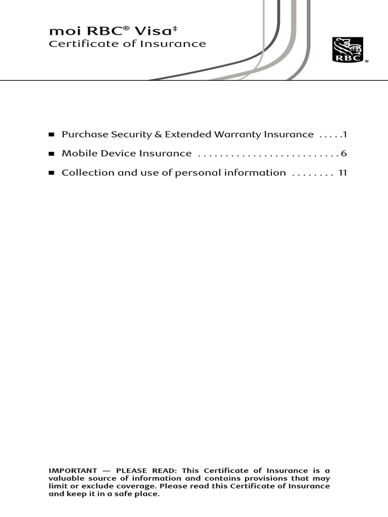 Moi RBC Visa Certificate of Insurance | PDF | Insurance | Depreciation