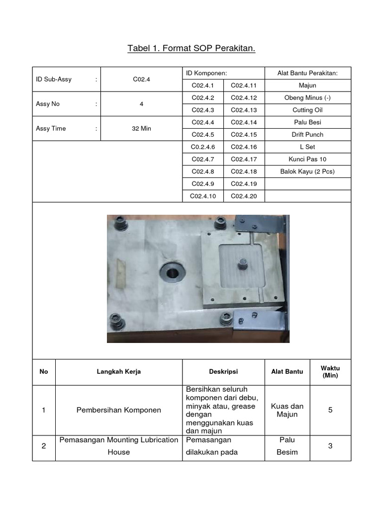 SOP Perakitan Sub Assy 4 | PDF