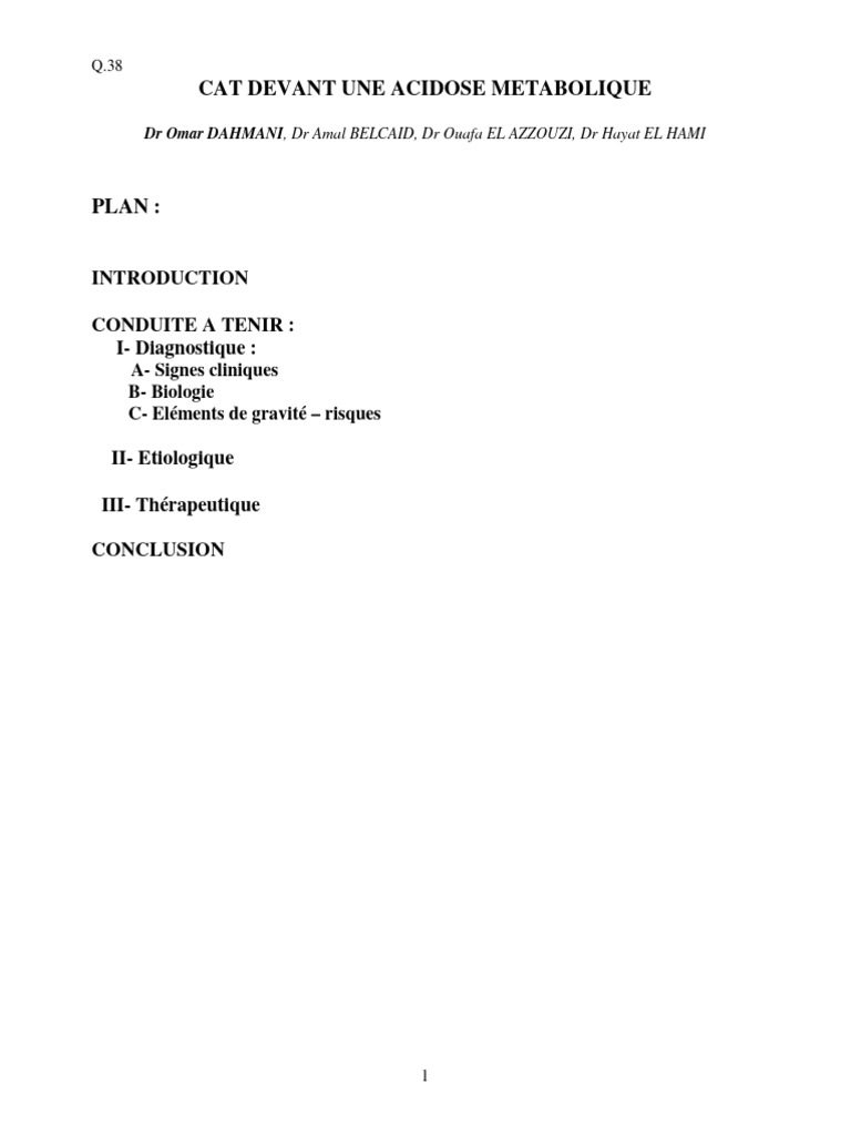 Gestion de l'acidose métabolique | PDF | Spécialités médicales | Biochimie