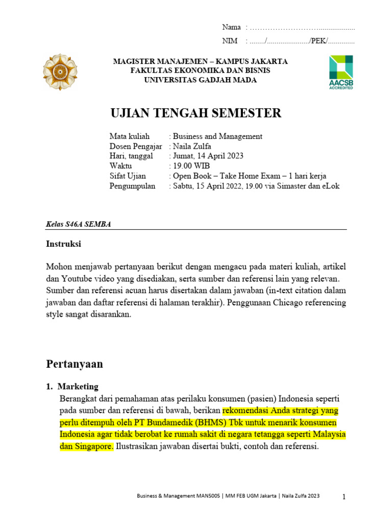 Uts BMN Semba 46 A 2023 | PDF