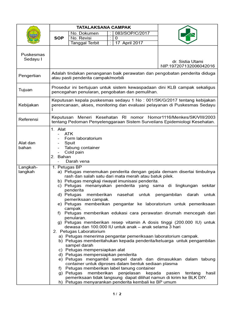 083-SOP Tatalaksana Campak | PDF