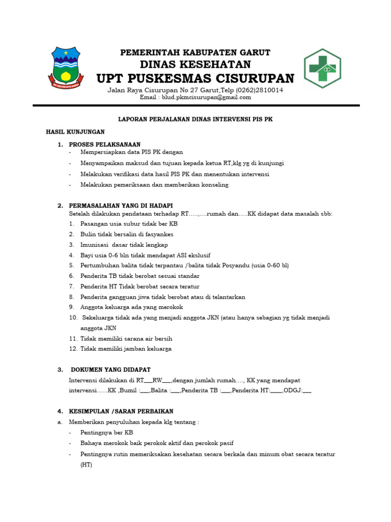 Contoh Laporan Perjalanan Dinas Intervensi Pis PK | PDF